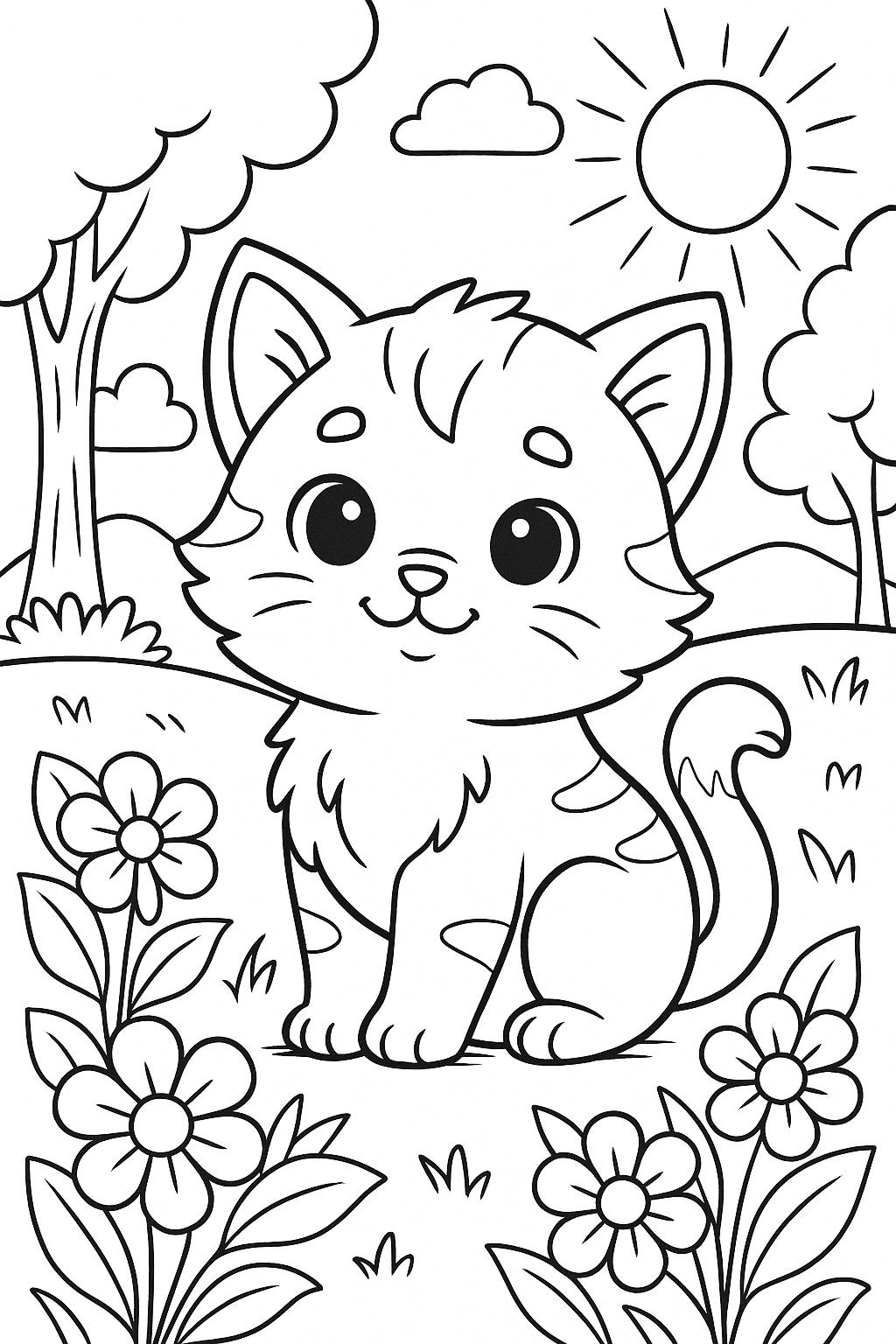 Cat Coloring Pages for Kids- 10 Printable Kawaii Cat Sheets - Fun ...