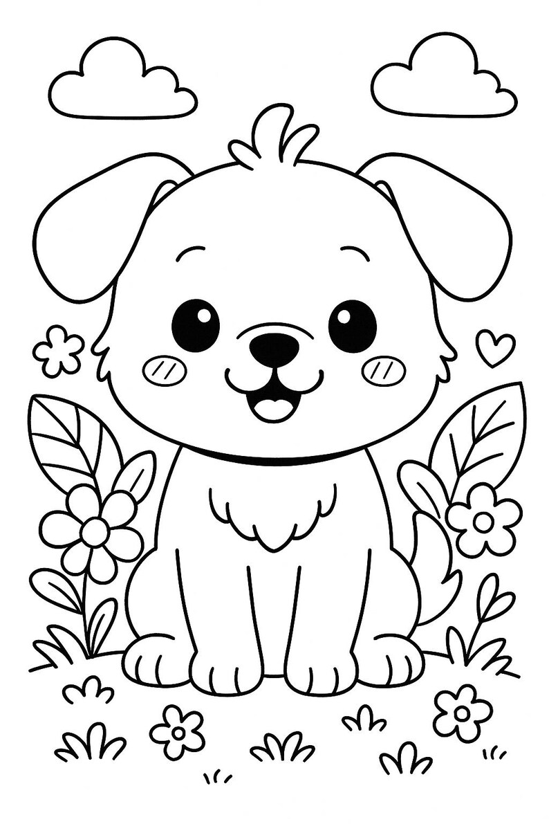 Kawaii Puppy Coloring Pages- 10 Puppy Digital Pack-adorable Pupeis for ...