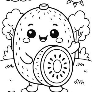 Kawaii Fruits Coloring Pages- 10 Printable Pages for Kids -instant ...