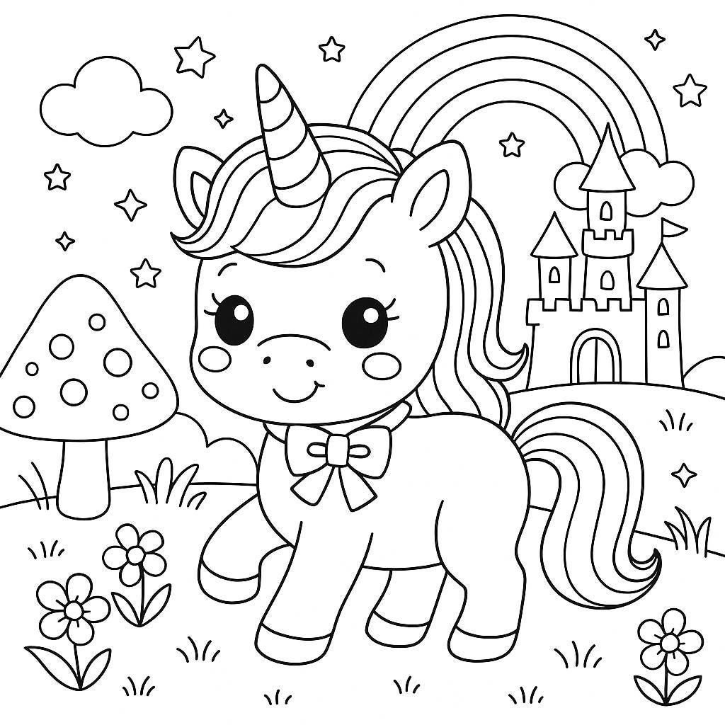 Kawaii Unicorn Coloring Pages- Unicorn Printable for Kids - Instant ...