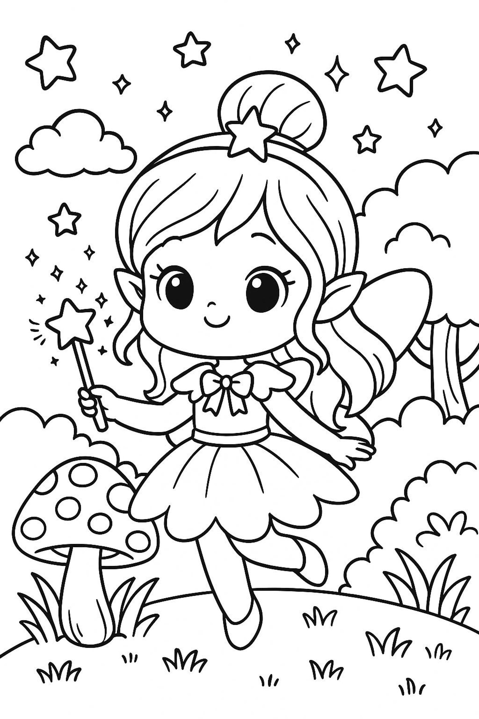 Kawaii Fairy Coloring Pages- Fairy Printable Pack for Kids -10 Magic ...