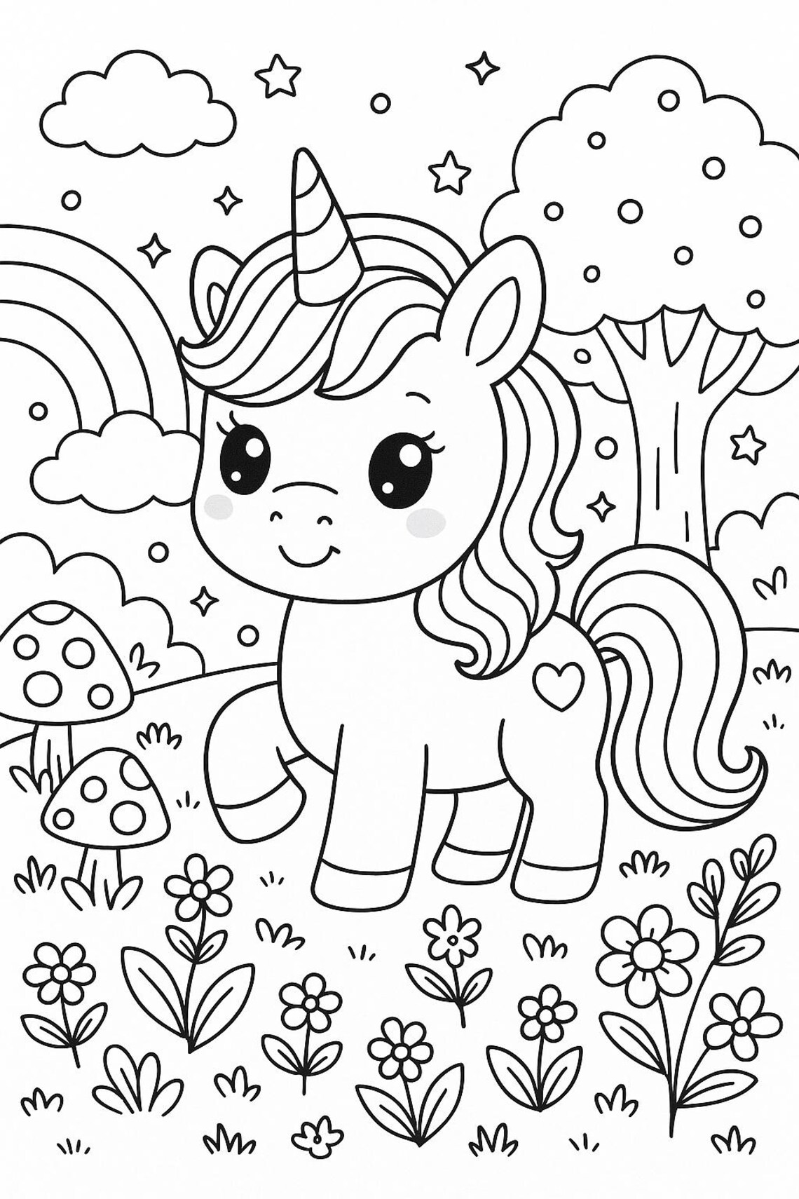Kawaii Unicorn Coloring Pages- Unicorn Printable for Kids - Instant ...