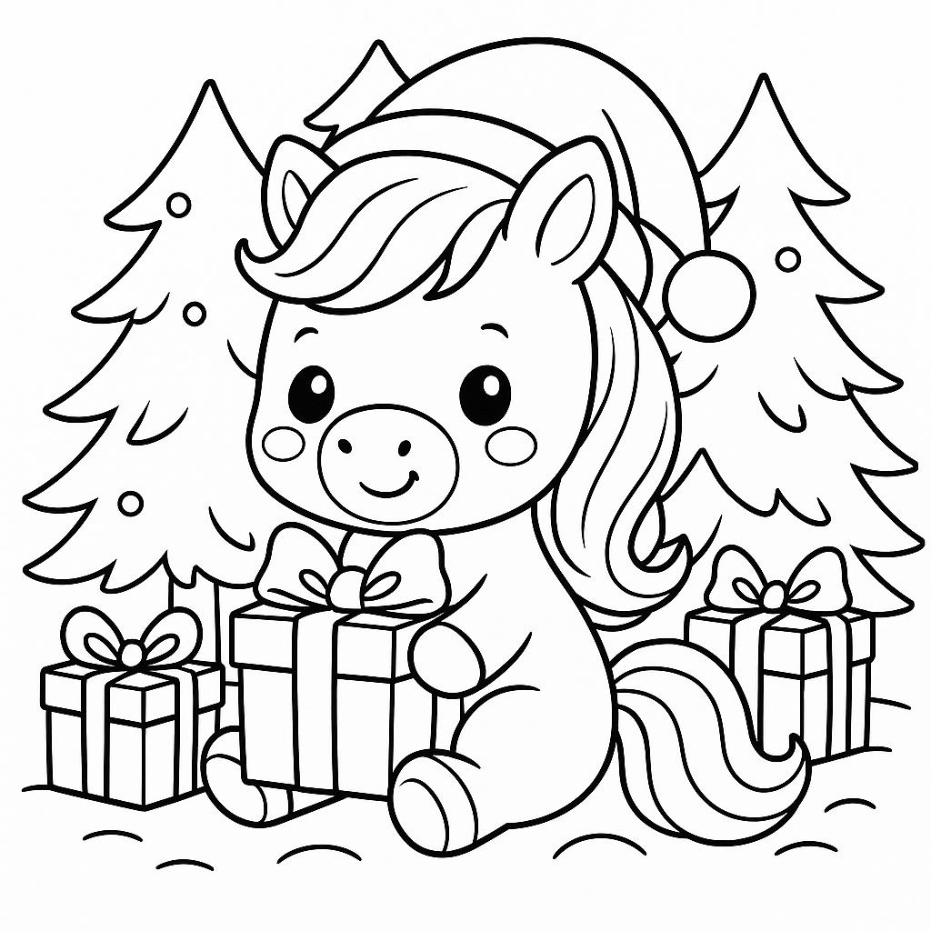 Kawaii Christmas Pony Coloring Pages- Pony Xmas Printable- Kids ...