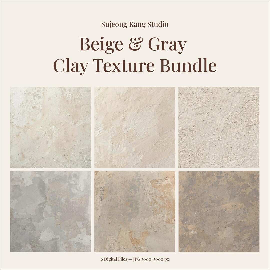 Beige & Gray Clay Texture Bundle (6 Images) | Soft Plaster Wall ...