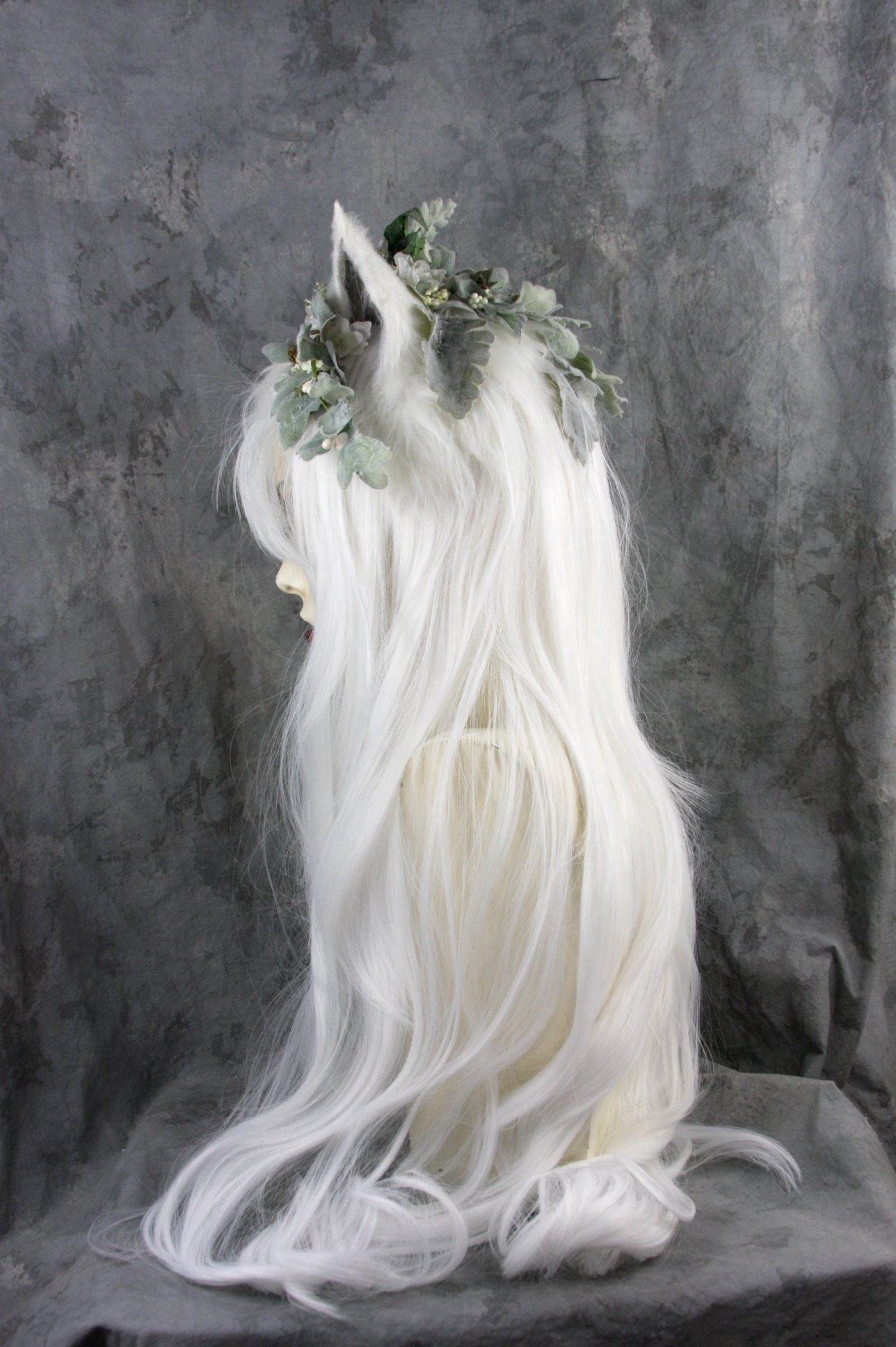 Wolf of the Myst Crystal White Wig w Ears Headpiece Costume | Etsy