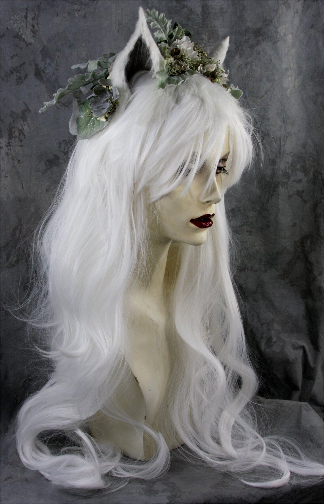 Wolf of the Myst Crystal White Wig w Ears Headpiece Costume | Etsy