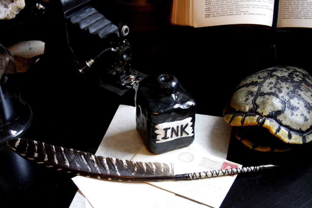 Quill & Inkwell Functional Art - Handmade Nib Dip Dipping Feather Quill ...