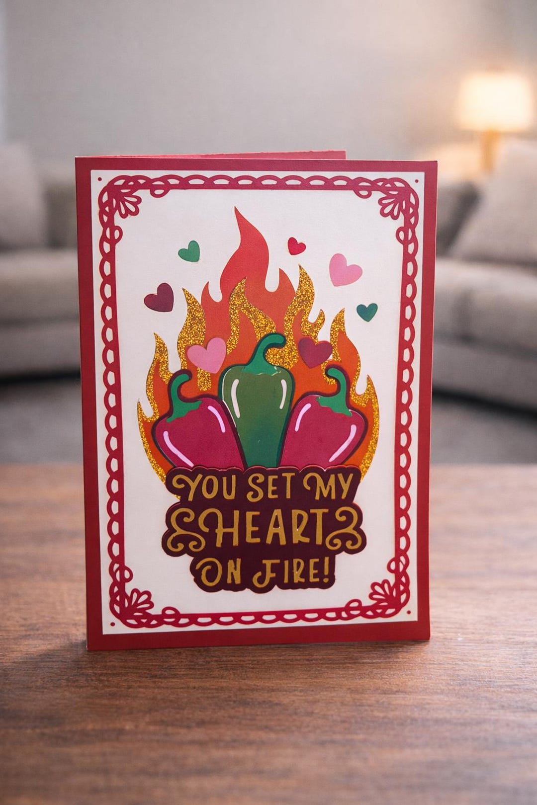 You Set My Heart on Fire - Handmade Chili Pepper Valentine's Day Card ...