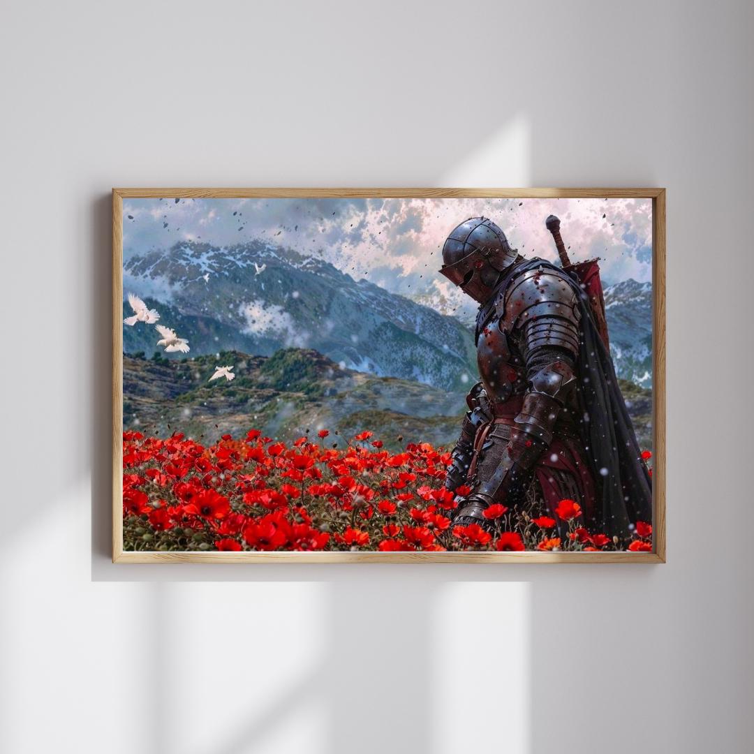 Medieval Knight Digital Art Print, Warrior Landscape PNG, Fantasy Wall ...