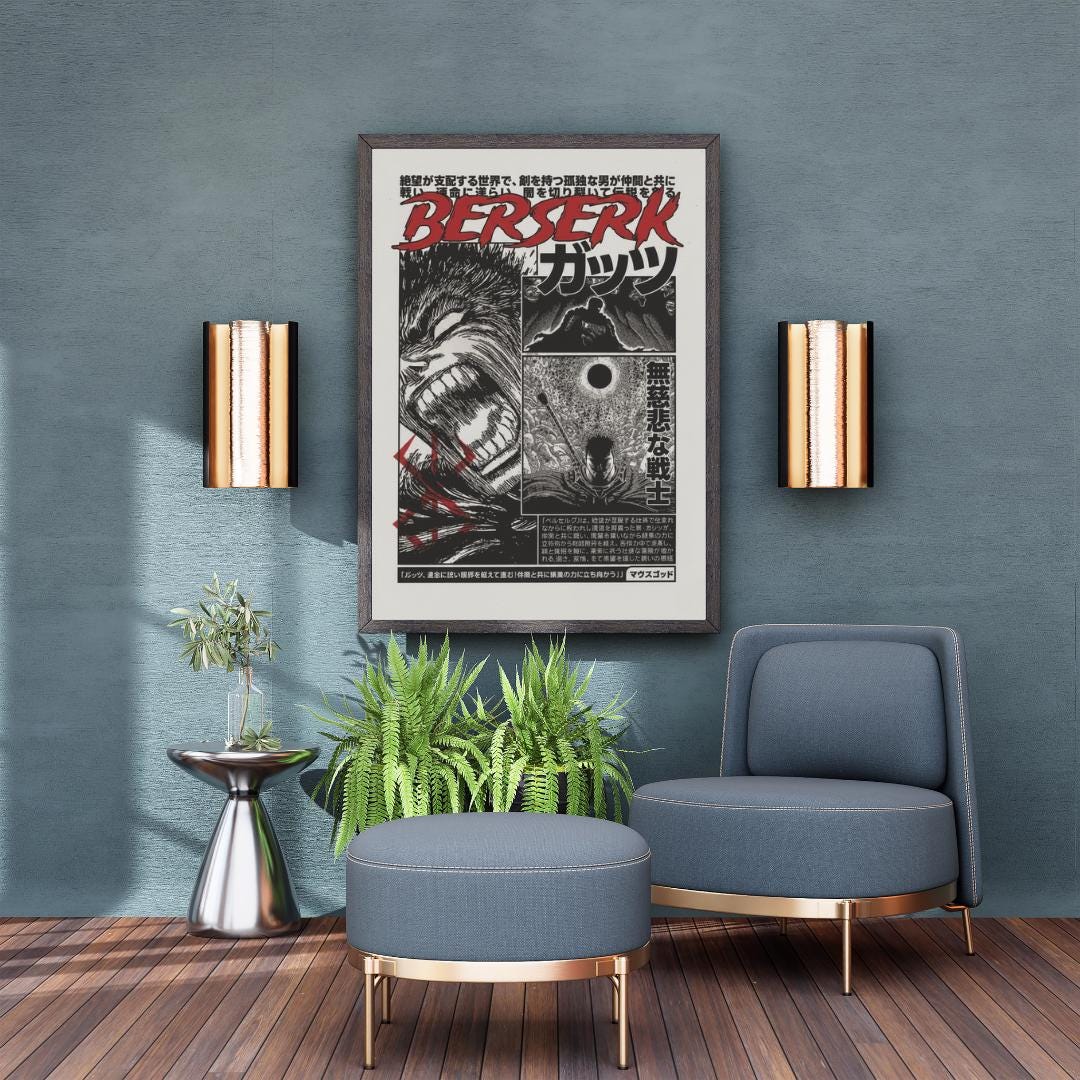 BERSERK Manga Panel Poster, Guts Anime Wall Art Print, Dark Seinen ...