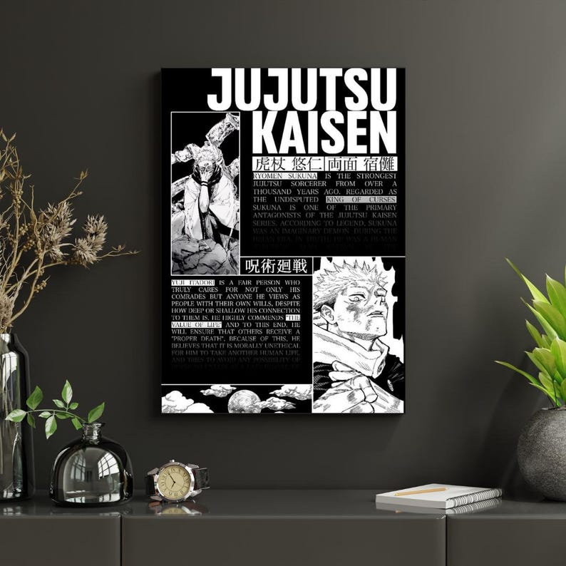 Jujutsu Kaisen Character Info Poster, Sukuna and Yuji Manga Panel Print ...