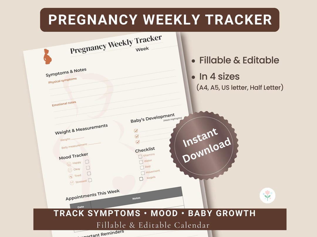 Pregnancy Weekly Tracker | Fillable Planner, Doctor Visit Sheet ...