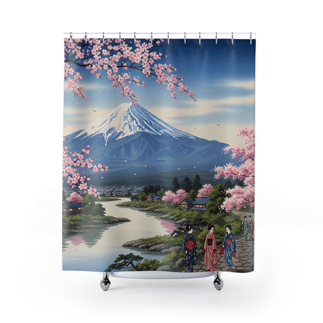 Mt Fuji Shower Curtain Japanese Art Bathroom Decor - Etsy