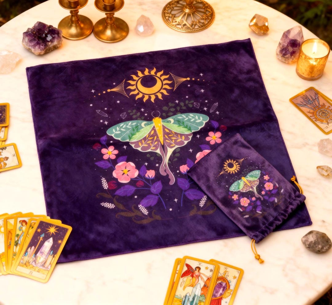 Celestial Moth Tarot Cloth Set With Matching Bag, Tarot Spread Cloth ...