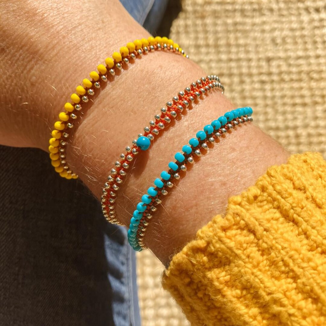 Handmade Miyuki and Toho Beaded Macrame Bracelet. Adjustable. Silver ...