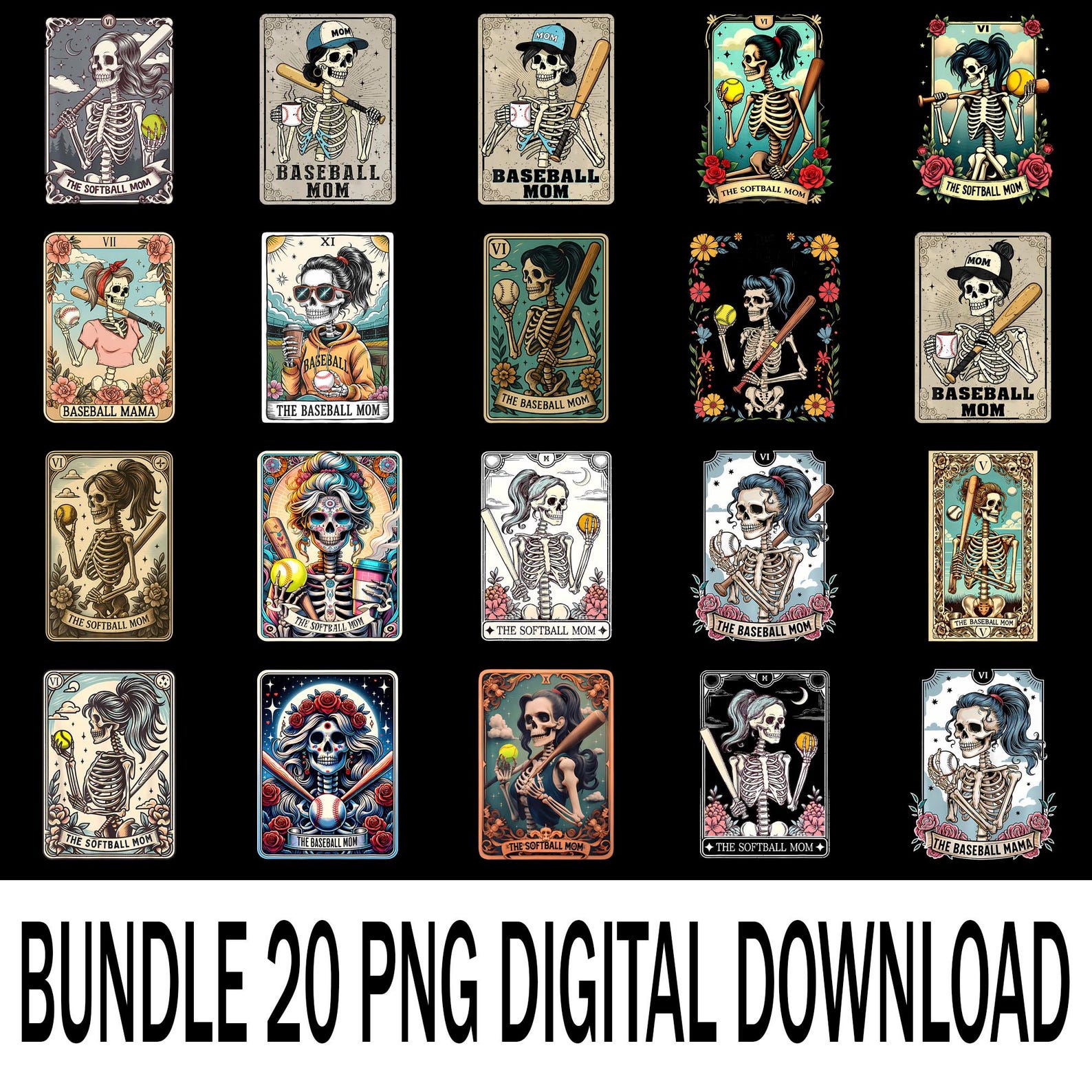 Baseball Mom Tarot Card PNG, Skeleton Mama Sublimation Digital Download ...