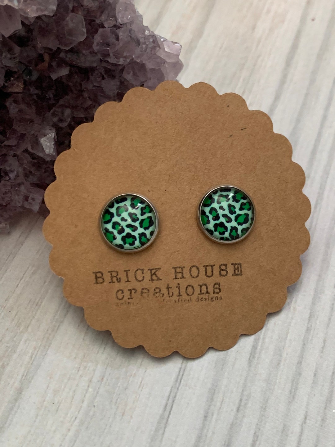 Mint Green Leopard Earrings, Stainless Setting - Etsy