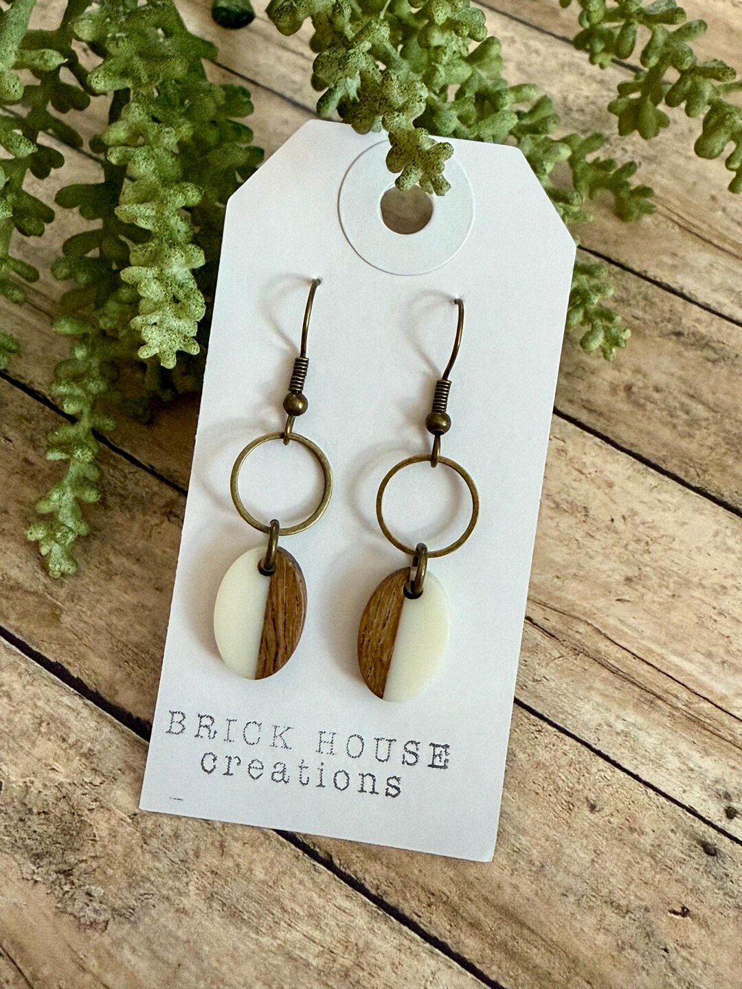 Off White Resin + Wooden Earrings, Cream Wood Resin, White Wood Resin ...