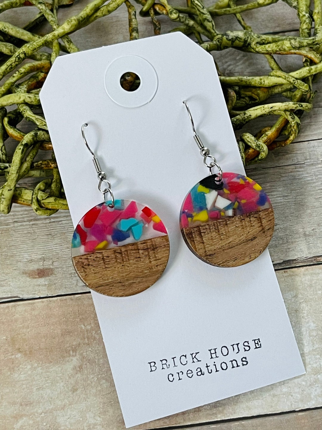 Confetti Resin + Wooden Earrings, Wood Resin - Etsy