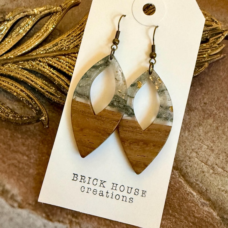 Gray and Wood Earrings - Etsy