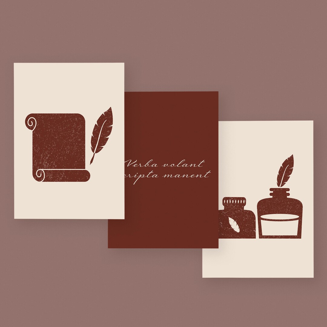 Light Academia Printable Set of 3 : Red Desk Decor, Writer Gift, Dorm ...