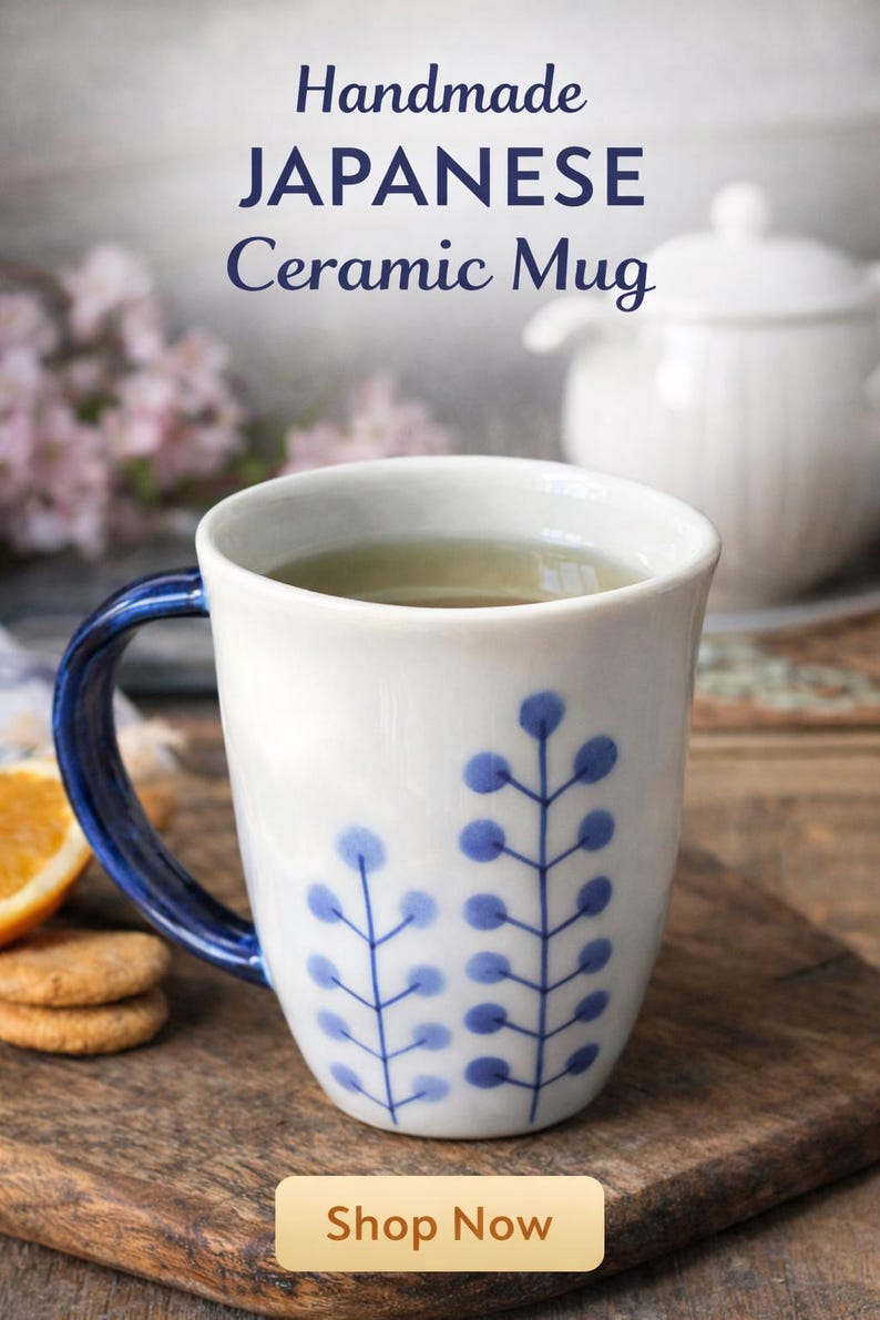 Authentic Hasami Ware Mug – Hand-painted Japanese Ceramic Cup, Blue ...