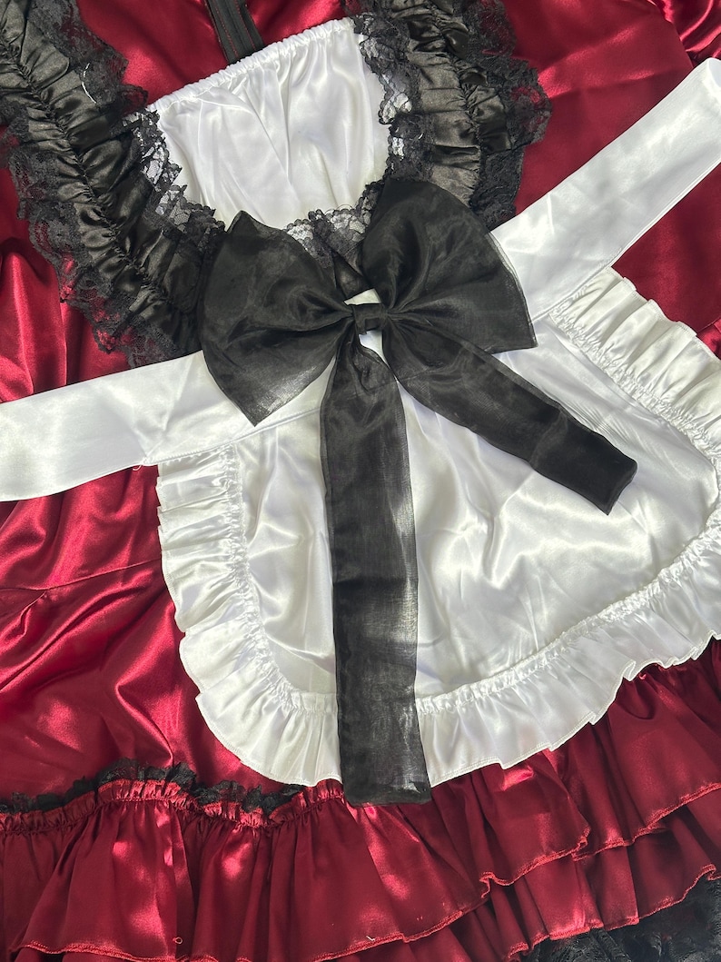 French Black Lace Trim Housemaid Uniform Apron Puff Sleeve Lockable ...
