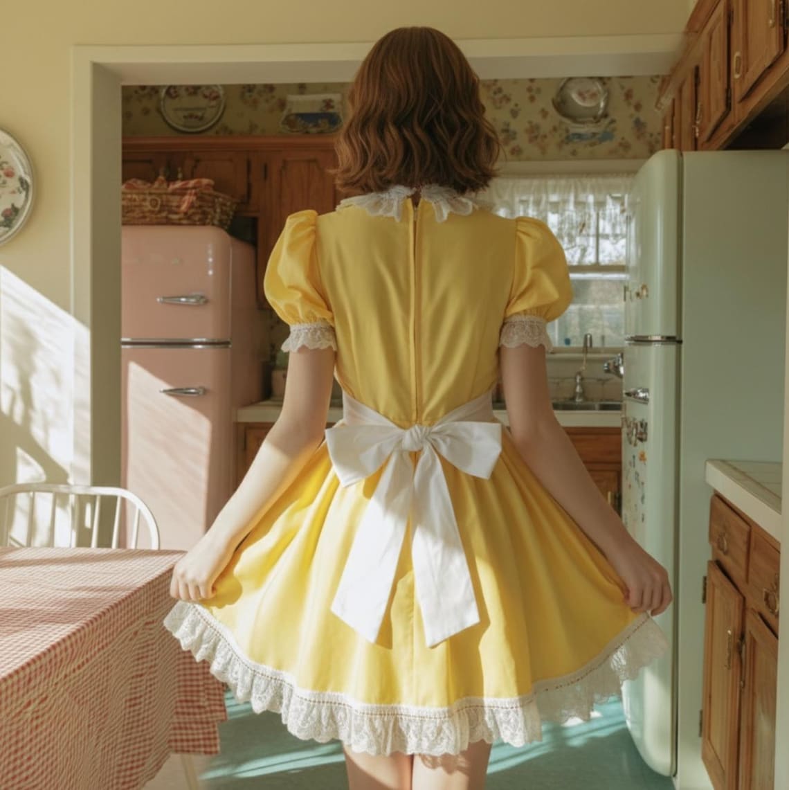 Sissy Lockable French Maid Dress Yellow Cottagecore Costume With Puff ...