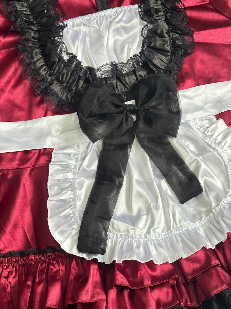 French Black Lace Trim Housemaid Uniform Apron Puff Sleeve Lockable ...