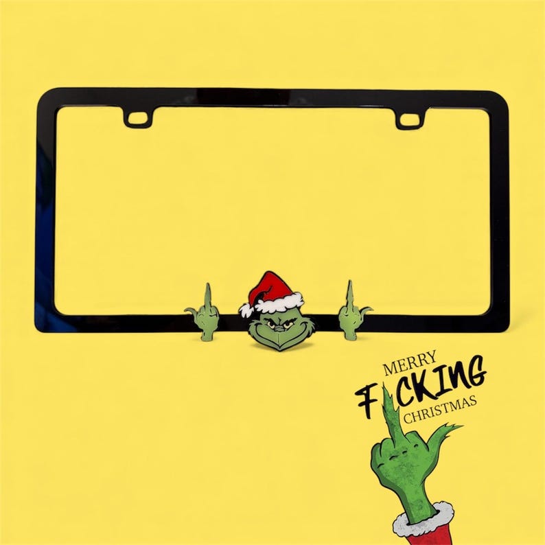 Grinch Middle Finger 3D License Plate Frame – Handmade Glossy Black Car ...