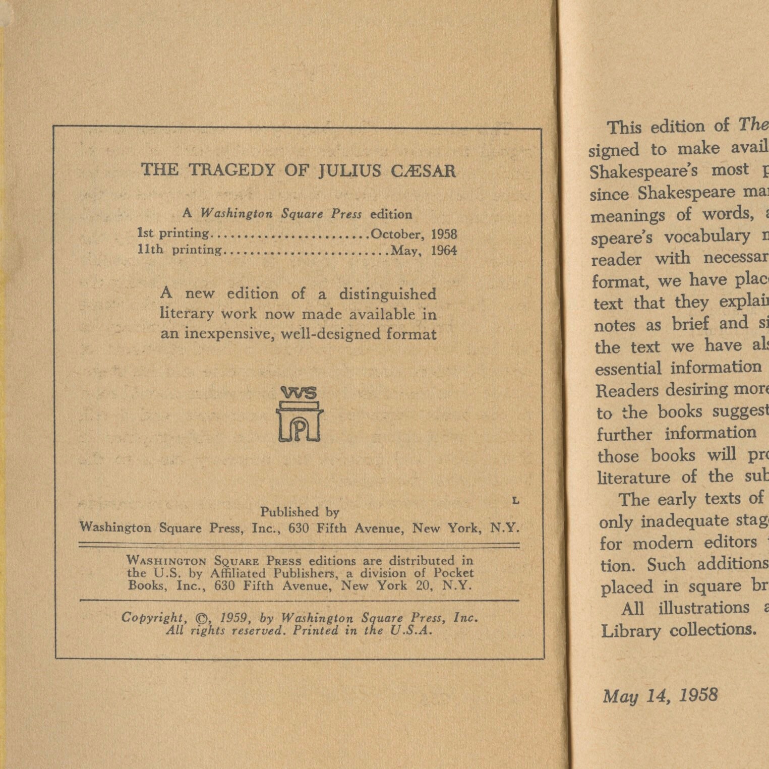 Vintage 1964 the Folger Library General Reader's Shakespeare Julius ...