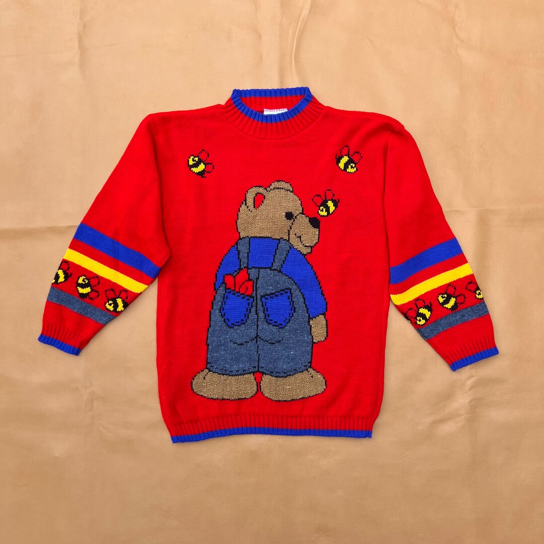 Vintage 90s Jet Set Kids Knit Bear and Bumblebee Sweater—made in Usa ...