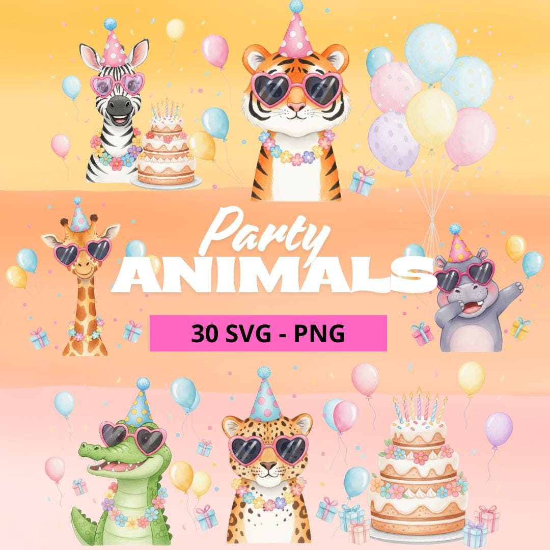 Party Animal Clipart - Watercolor - Cute Animals Png - High Quality ...