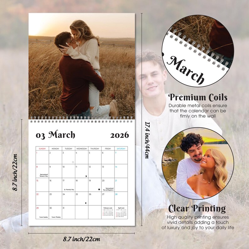 Personalized Couple Photo Calendar 2026, Custom Romantic Anniversary ...