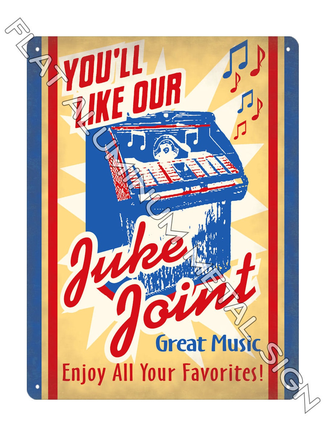Juke Joint Retro Style Metal Sign Box Jukebox 45 Rpm CD Digital Diner ...