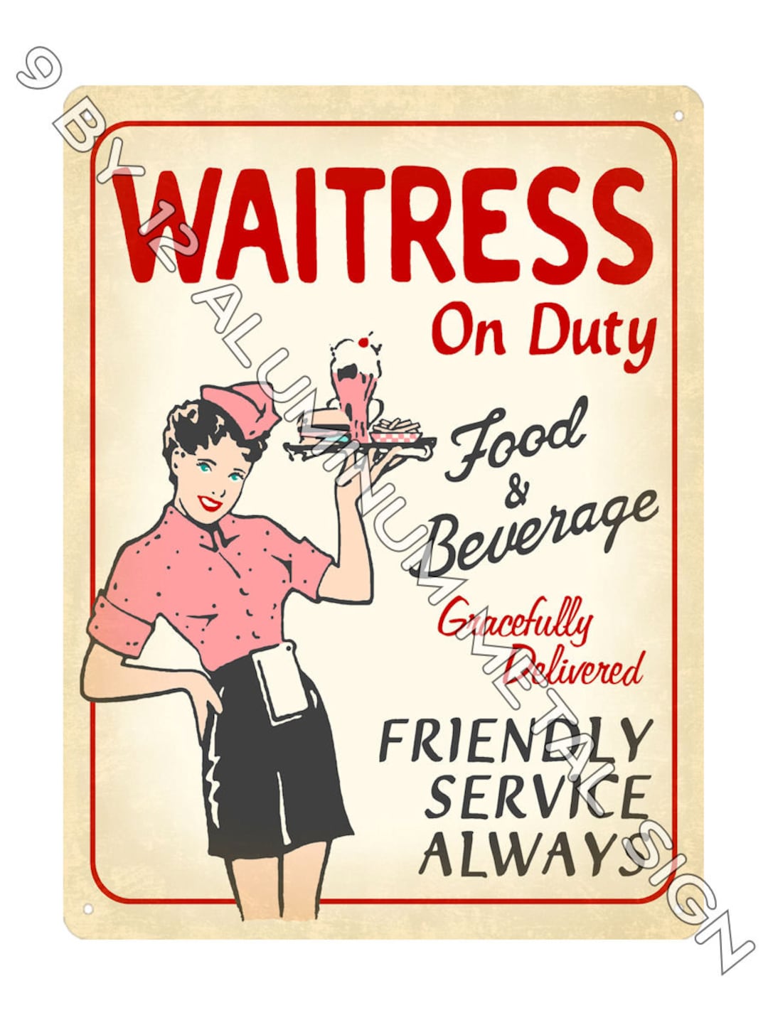 Waitress on Duty Food Server Funny METAL SIGN Diner Restaurant Vintage ...