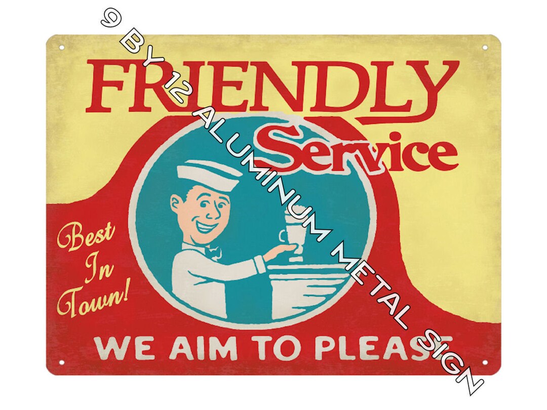 Friendly Service Soda Jerk Decorations Retro Style Sign 50s Diner Drug ...