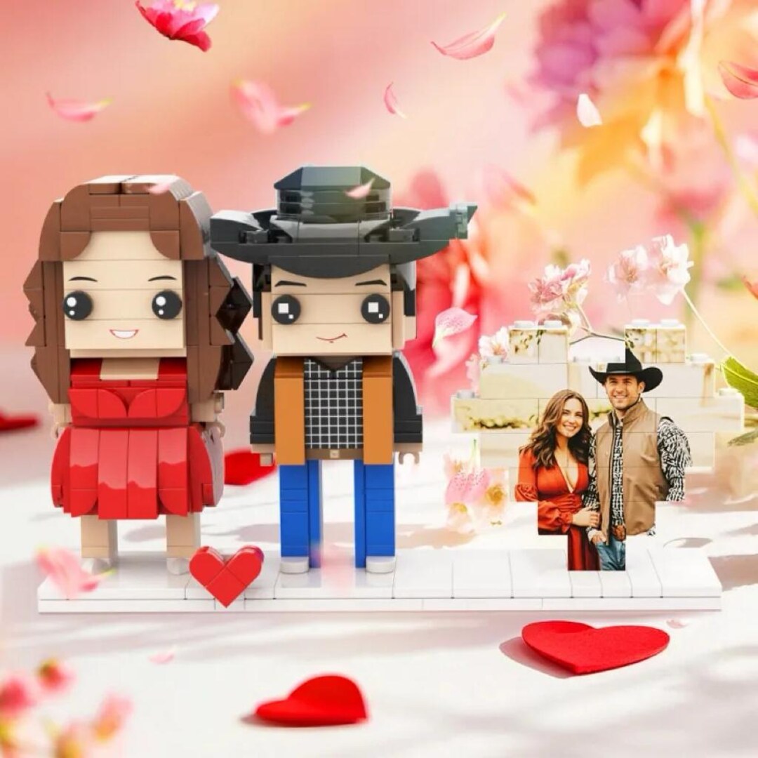 Full Body Custom 2 People Brick Figure With Heart Photo Valentines Gift ...