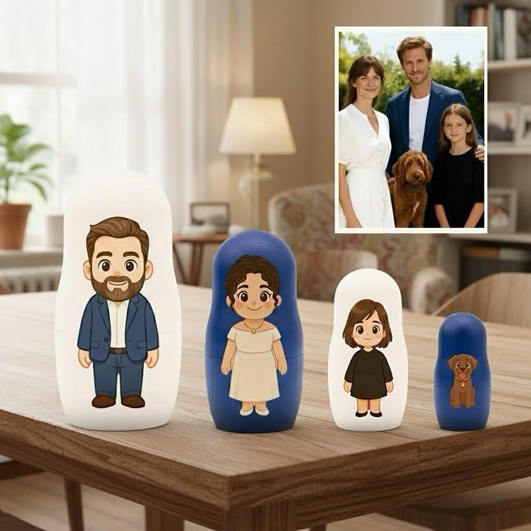 Custom Cartoon Portrait Nesting Dolls – Personalized Family Matryoshka ...