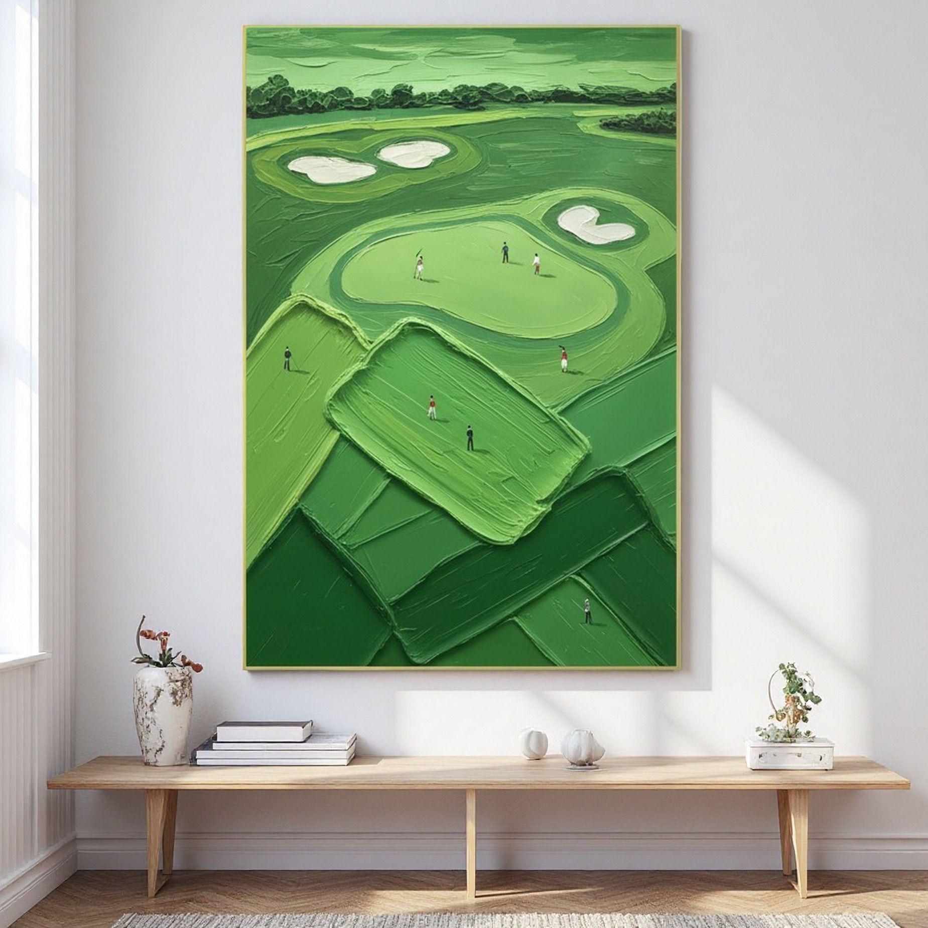 Hand-painted Textured Golf Course Oil Painting,aerial View Green ...