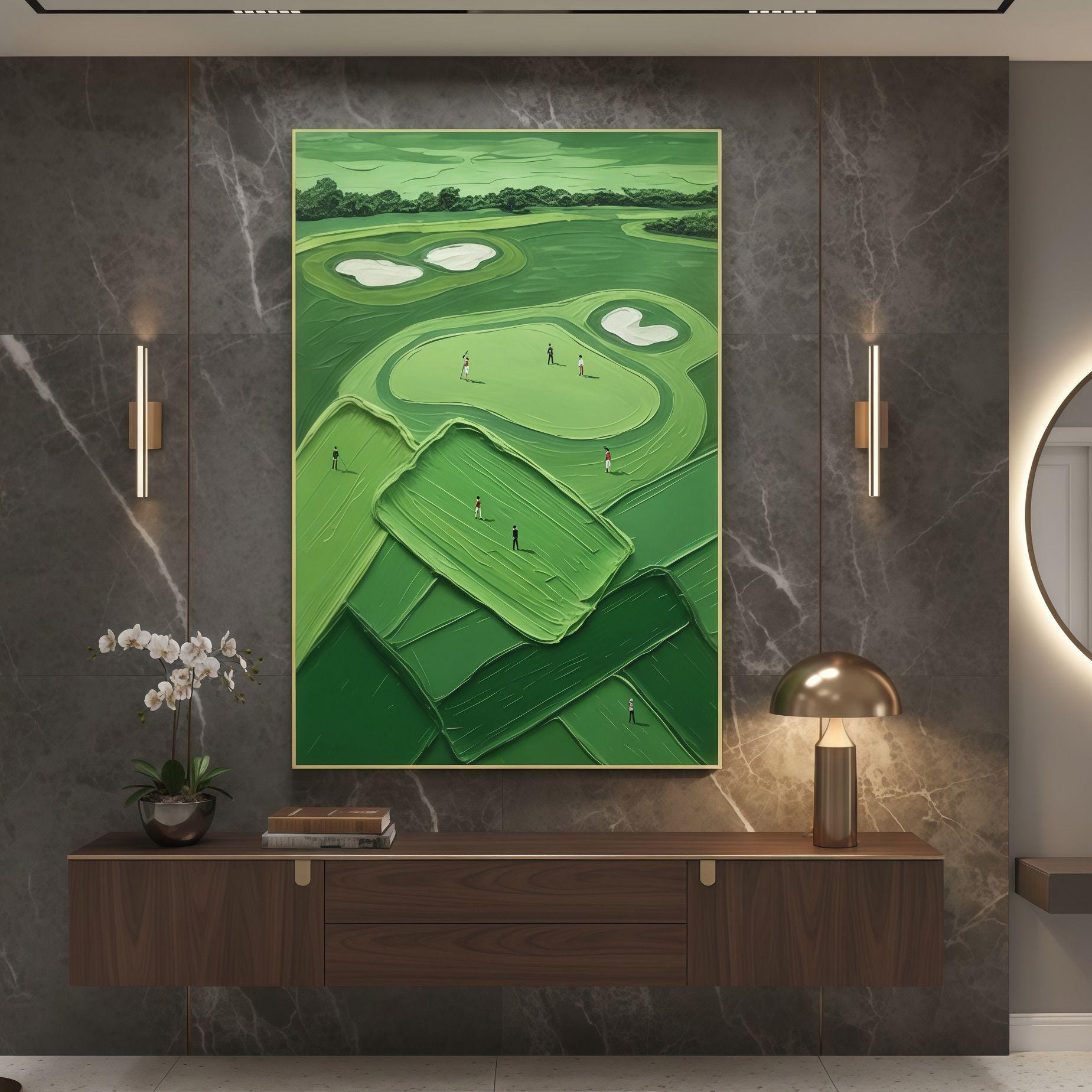 Hand-painted Textured Golf Course Oil Painting,aerial View Green ...