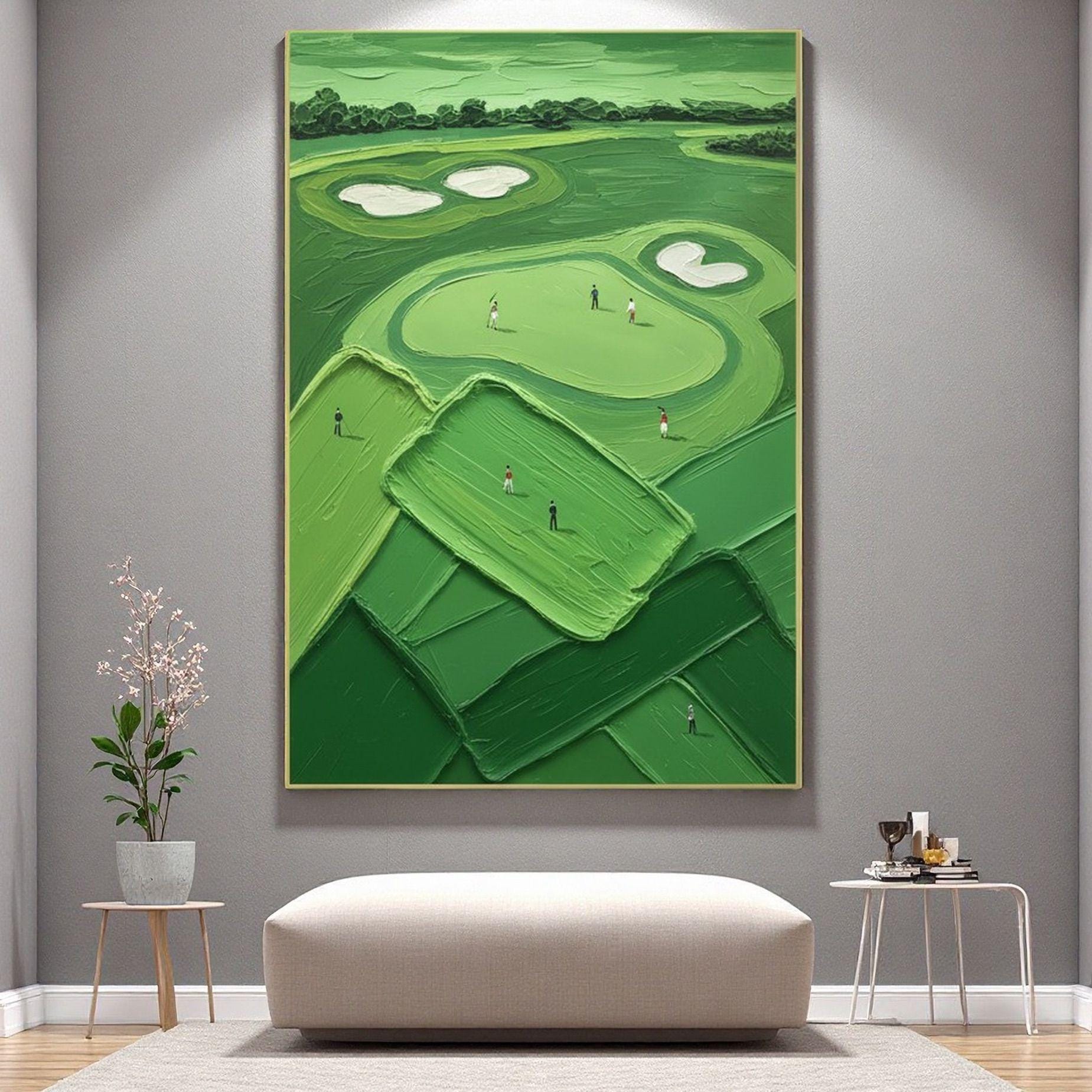 Hand-painted Textured Golf Course Oil Painting,aerial View Green ...