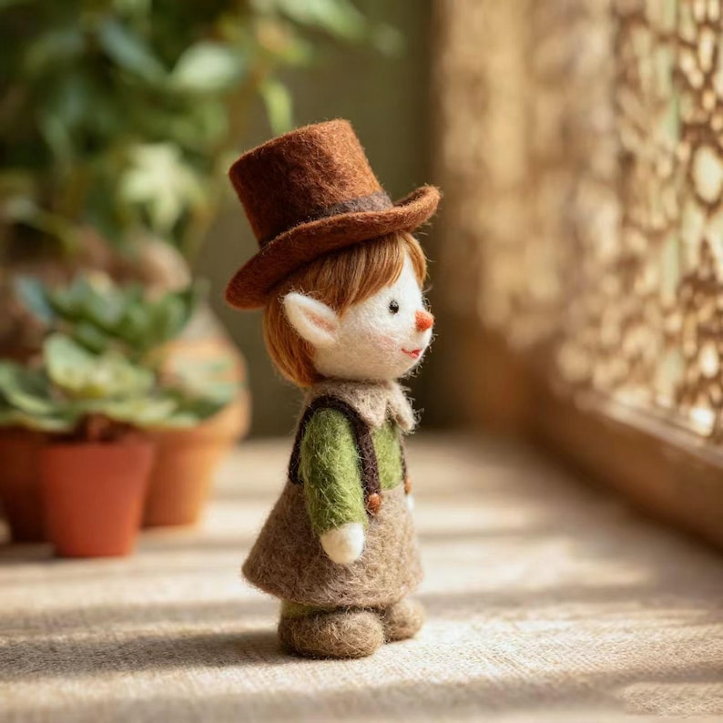 Wool Felt Elf Doll, Handmade Needle Felted Fairy Figurine, Christmas ...