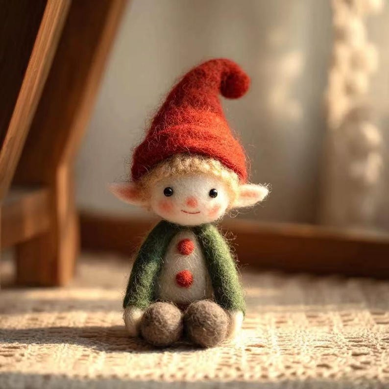 Wool Felt Elf Doll, Handmade Needle Felted Fairy Figurine, Christmas ...