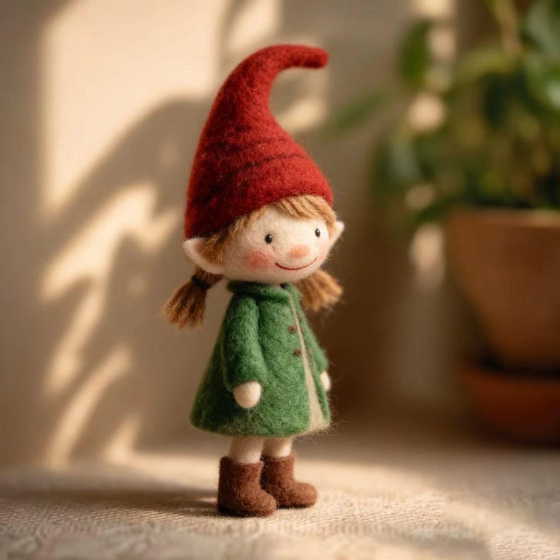 Wool Felt Elf Doll, Handmade Needle Felted Fairy Figurine, Christmas ...