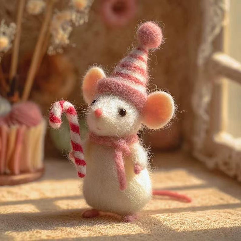 Handmade Felt Christmas Mouse | Cute Needle Felted Mouse in Santa Hat ...