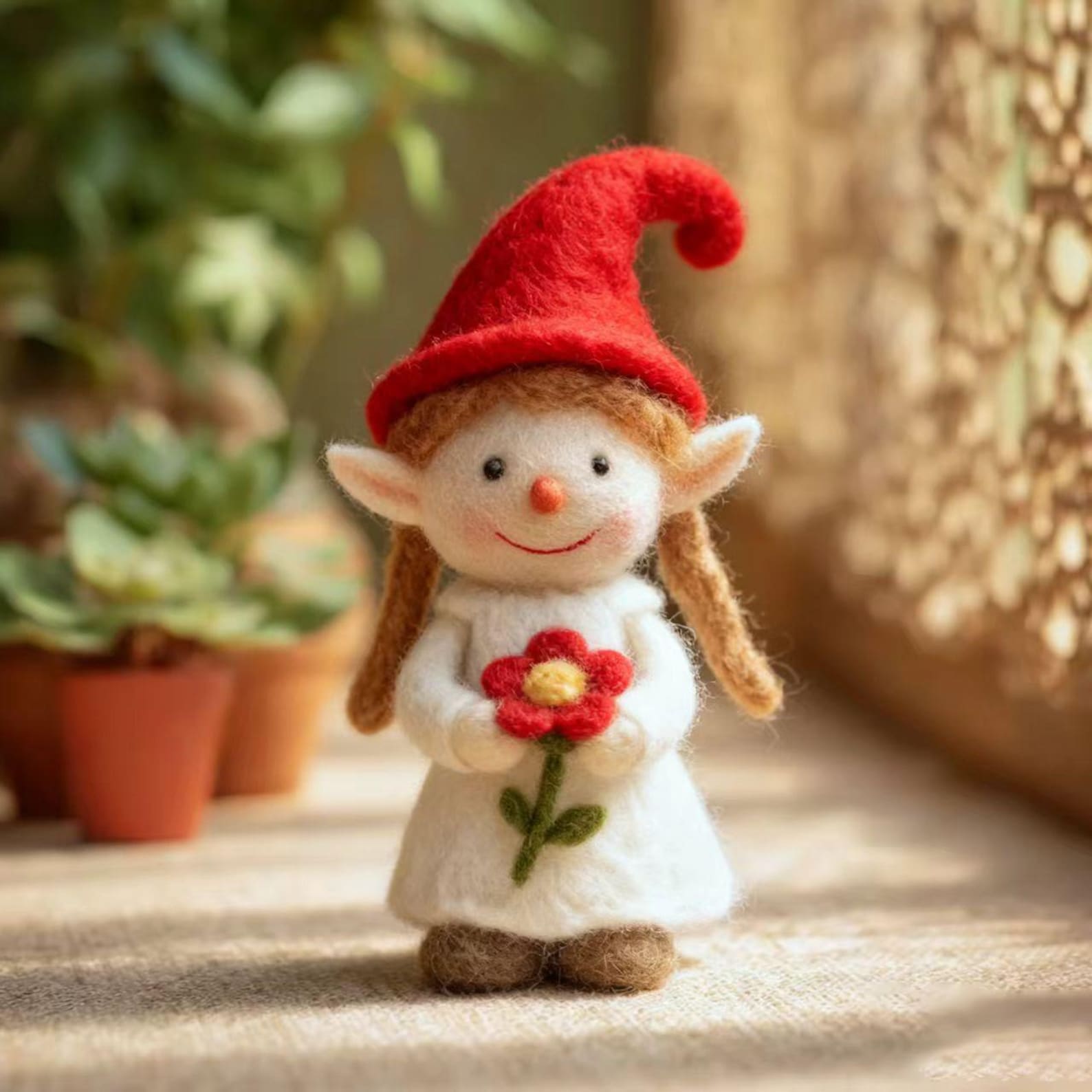 Wool Felt Elf Doll, Handmade Needle Felted Fairy Figurine, Christmas ...