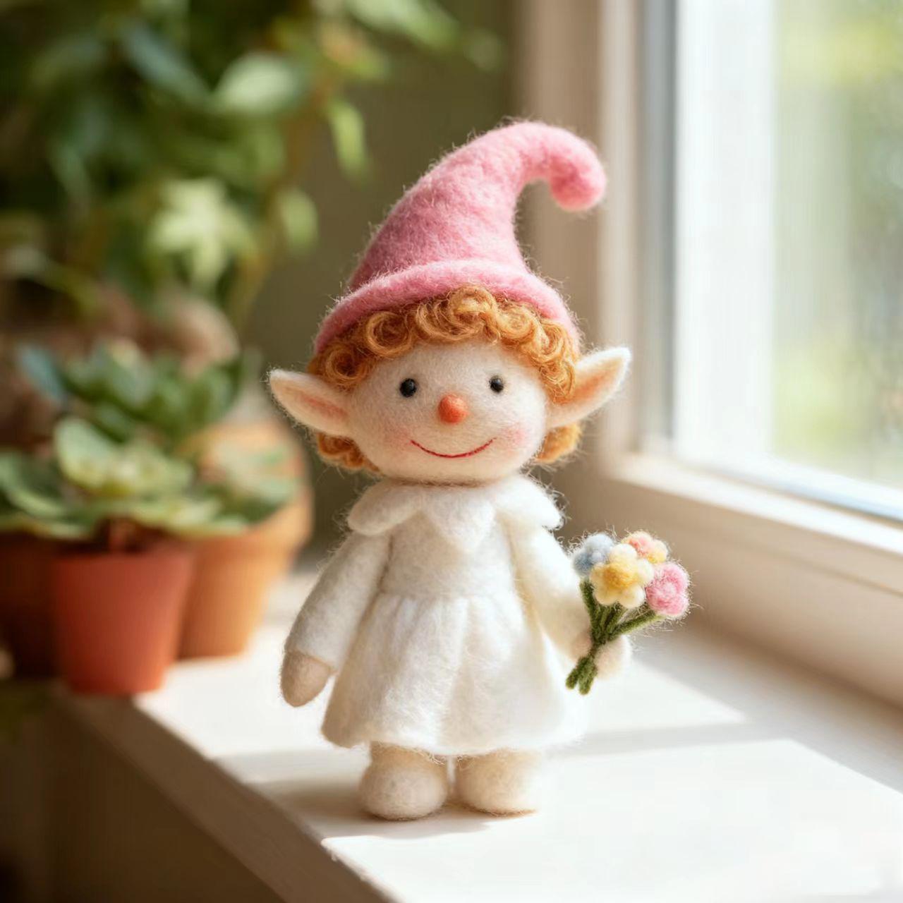 Wool Felt Elf Doll, Handmade Needle Felted Fairy Figurine, Christmas ...