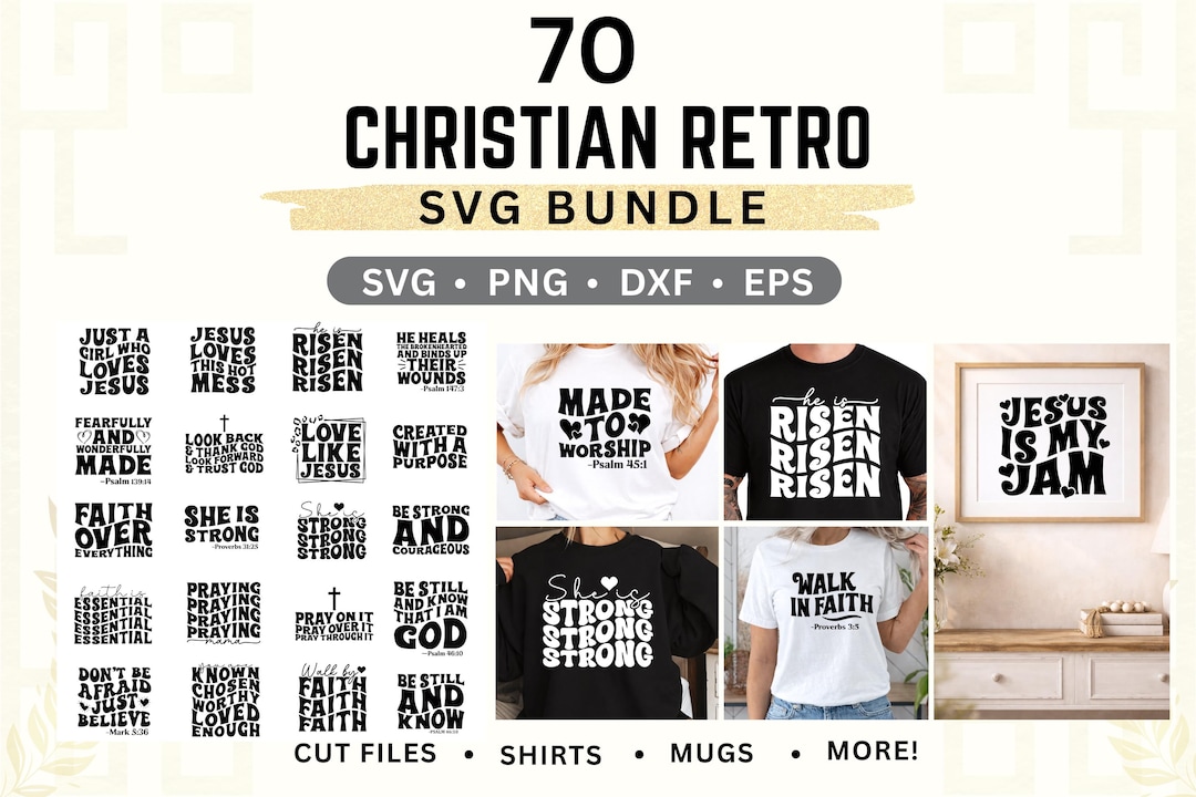 70 Christian Retro SVG and PNG Mega Bundle | 70 Bible Scripture Verse ...