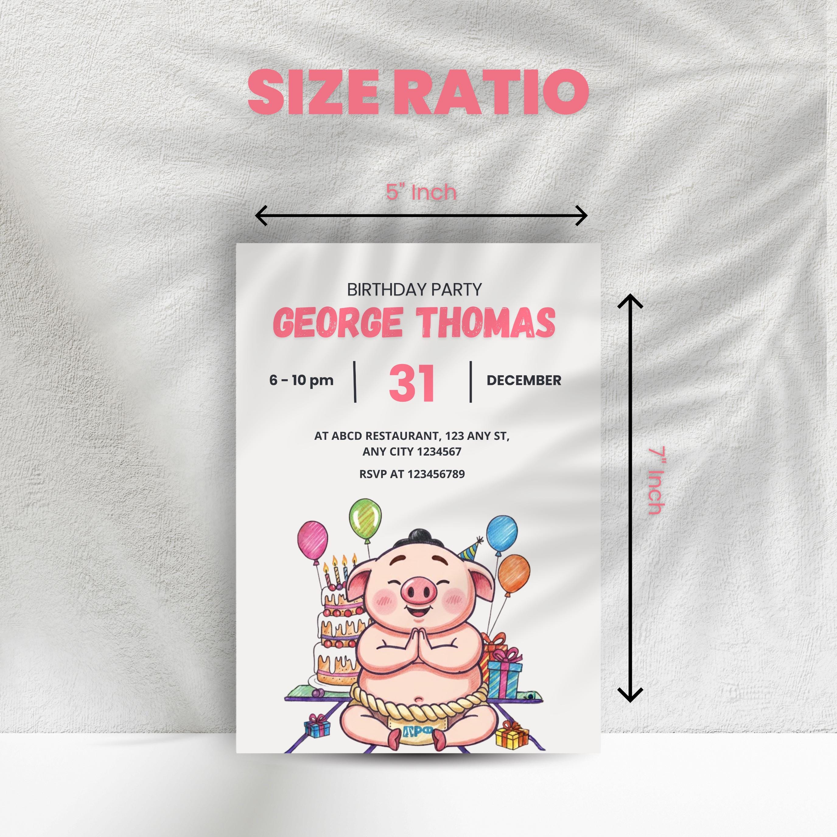 Sumo Pig Birthday Invitation Template, Japanese Wrestling Party Invite ...